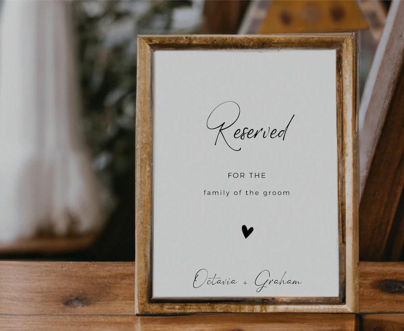 Reserved Sign Wedding, Reserved Table Sign, Modern Minimalist Wedding ...