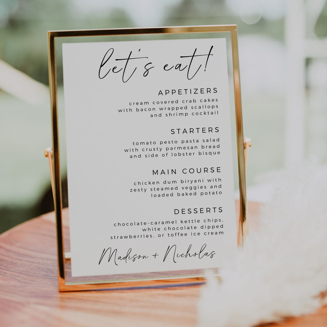 Minimalist Wedding Menu Sign, Dinner Menu, Boho Wedding Sign, Editable ...