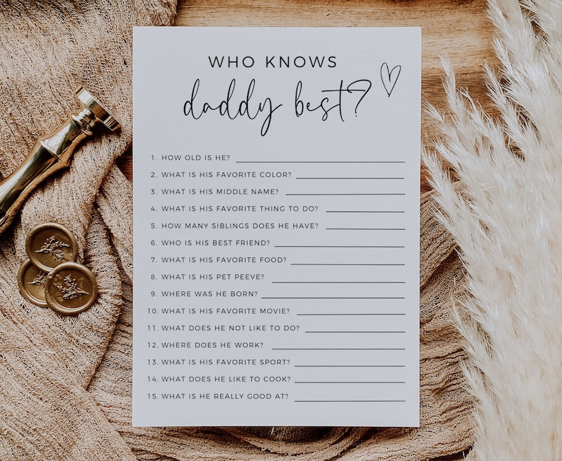 Who Knows Daddy Best Game, Boho Baby Shower Game Template, Modern ...