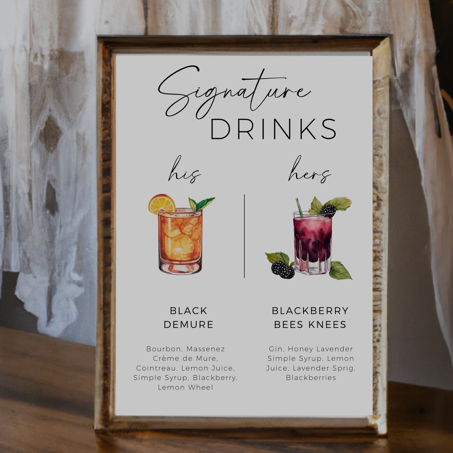 Colorful Signature Drink Sign, His and Hers Drinks, Printable Cocktails ...