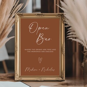 Terracotta Open Bar Sign Template, Earth Tone Wedding Cocktail Sign ...