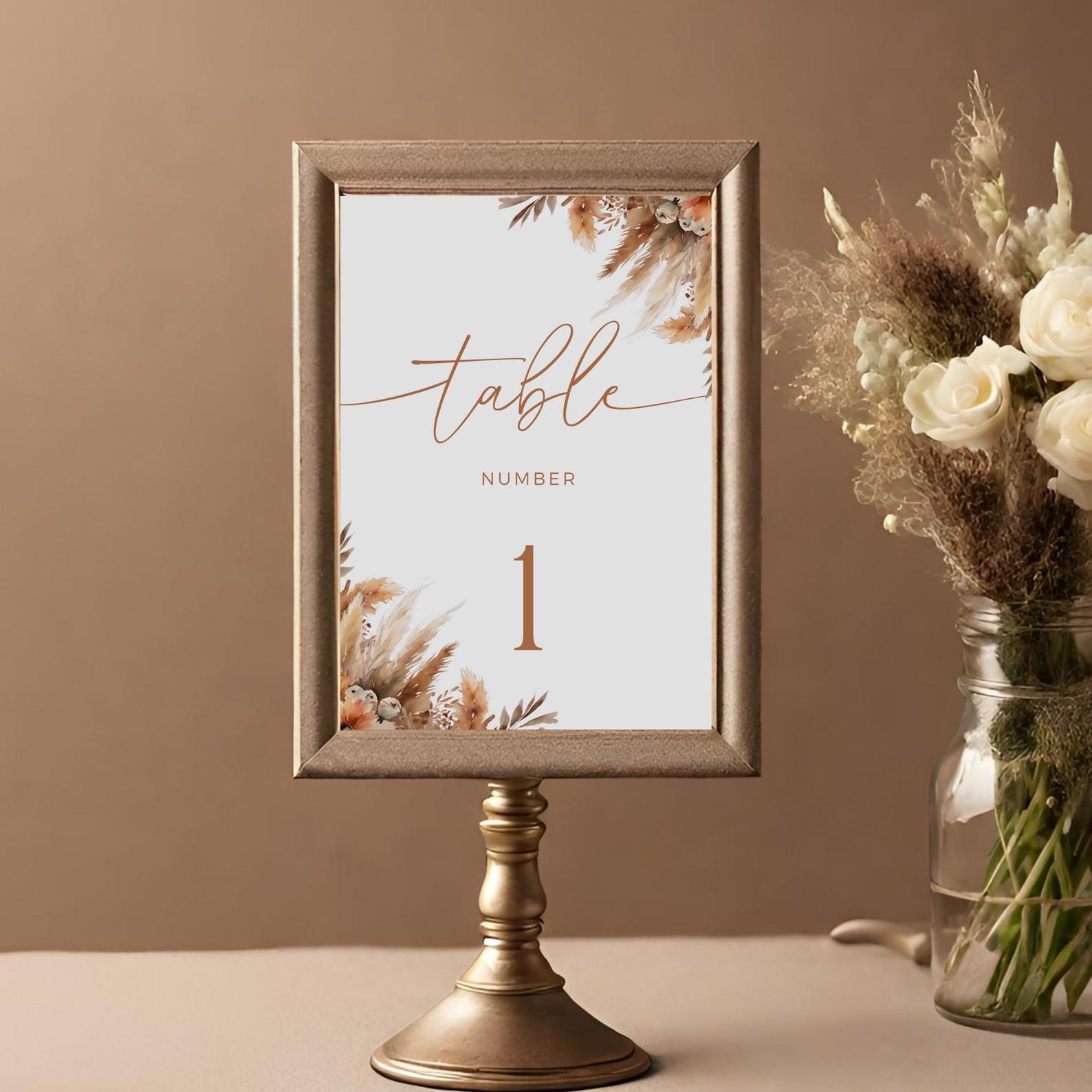 Fall Floral Table Number Card Template, Fully Editable Canva Template ...