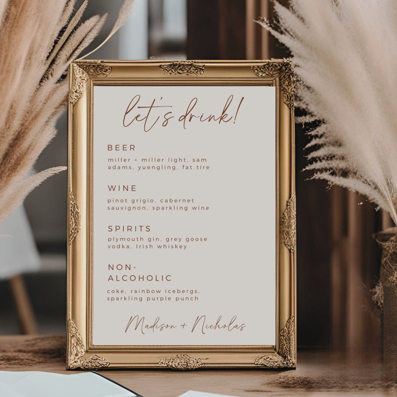 Bohemian Terracotta Wedding Drink Sign, Fall Earth Tone Bar Menu, Let's ...