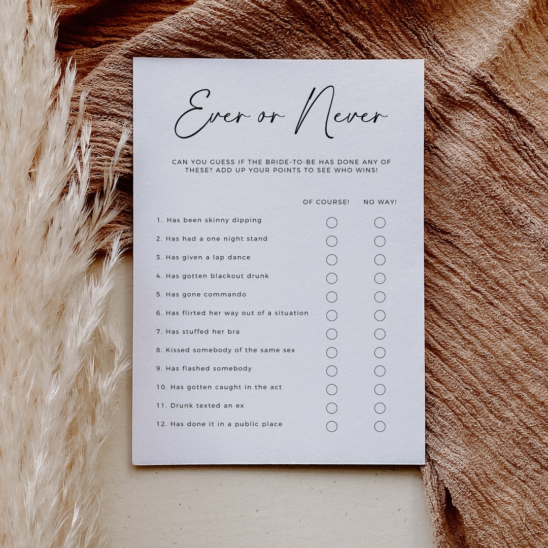 Ever or Never Game Template, Bridal Shower Game, Never Have I Ever ...