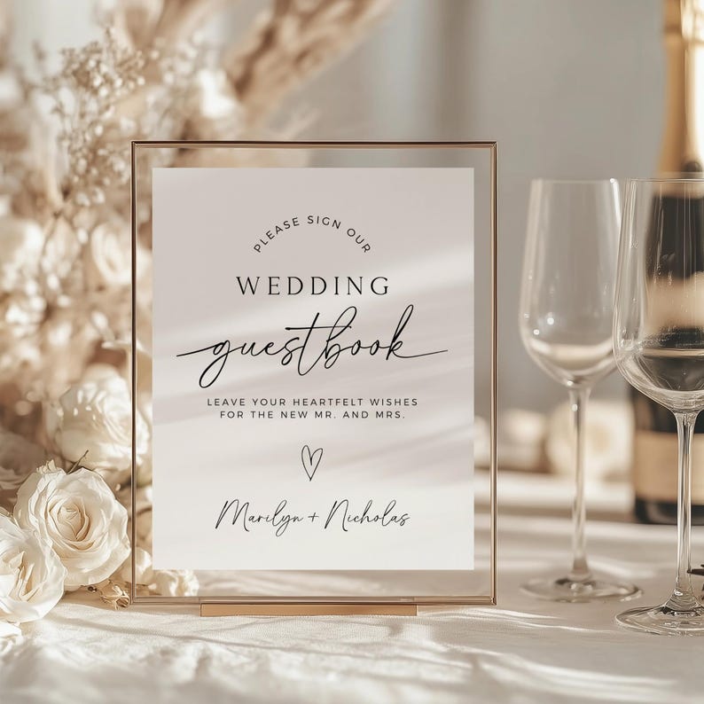 Editable Wedding Guest Book Sign Template, Minimalist Guestbook Table ...