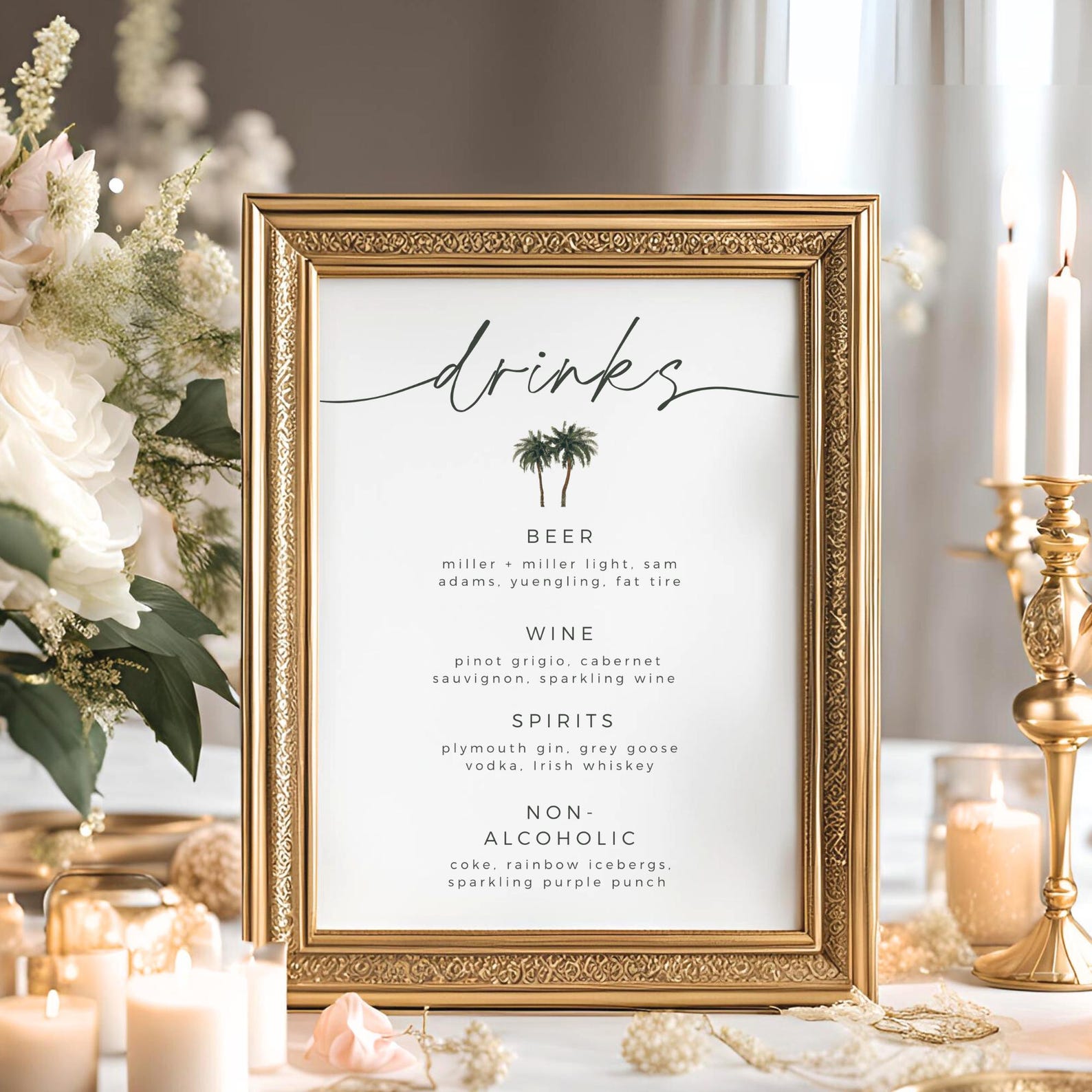 Palm Tree Bar Menu Sign, Tropical Wedding Drink Sign, Let's Drink ...