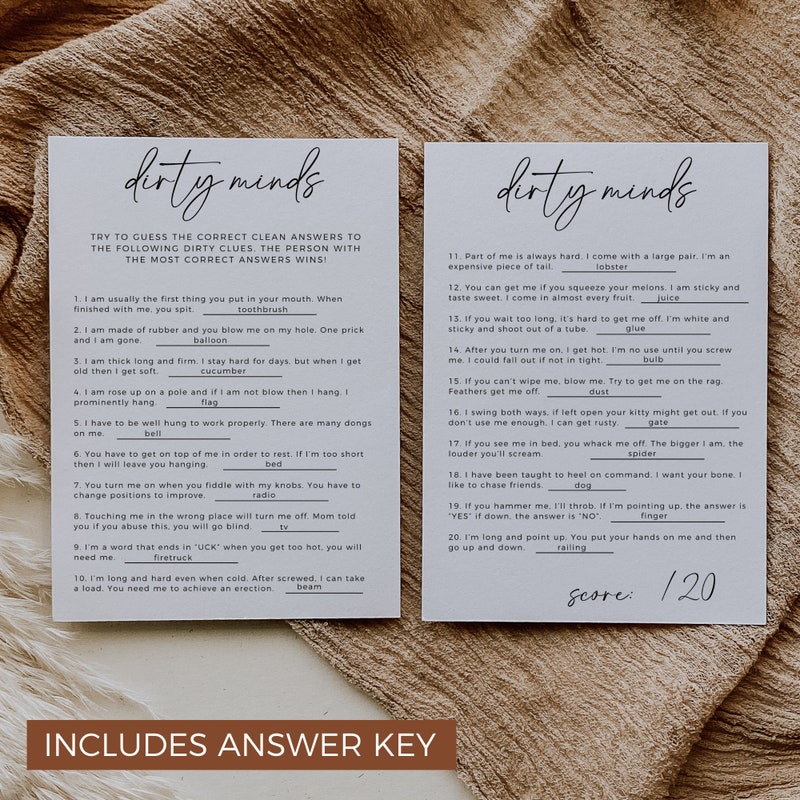 Dirty Mind Game and Answers - Etsy