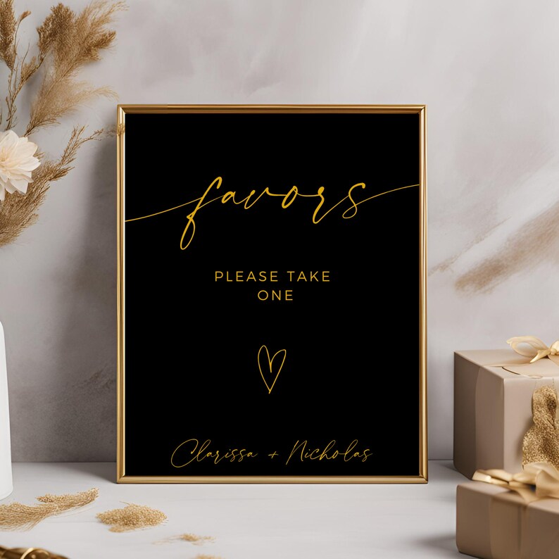 Black and Gold Wedding Favors Sign, Reception Favors Sign Decor, Fully ...