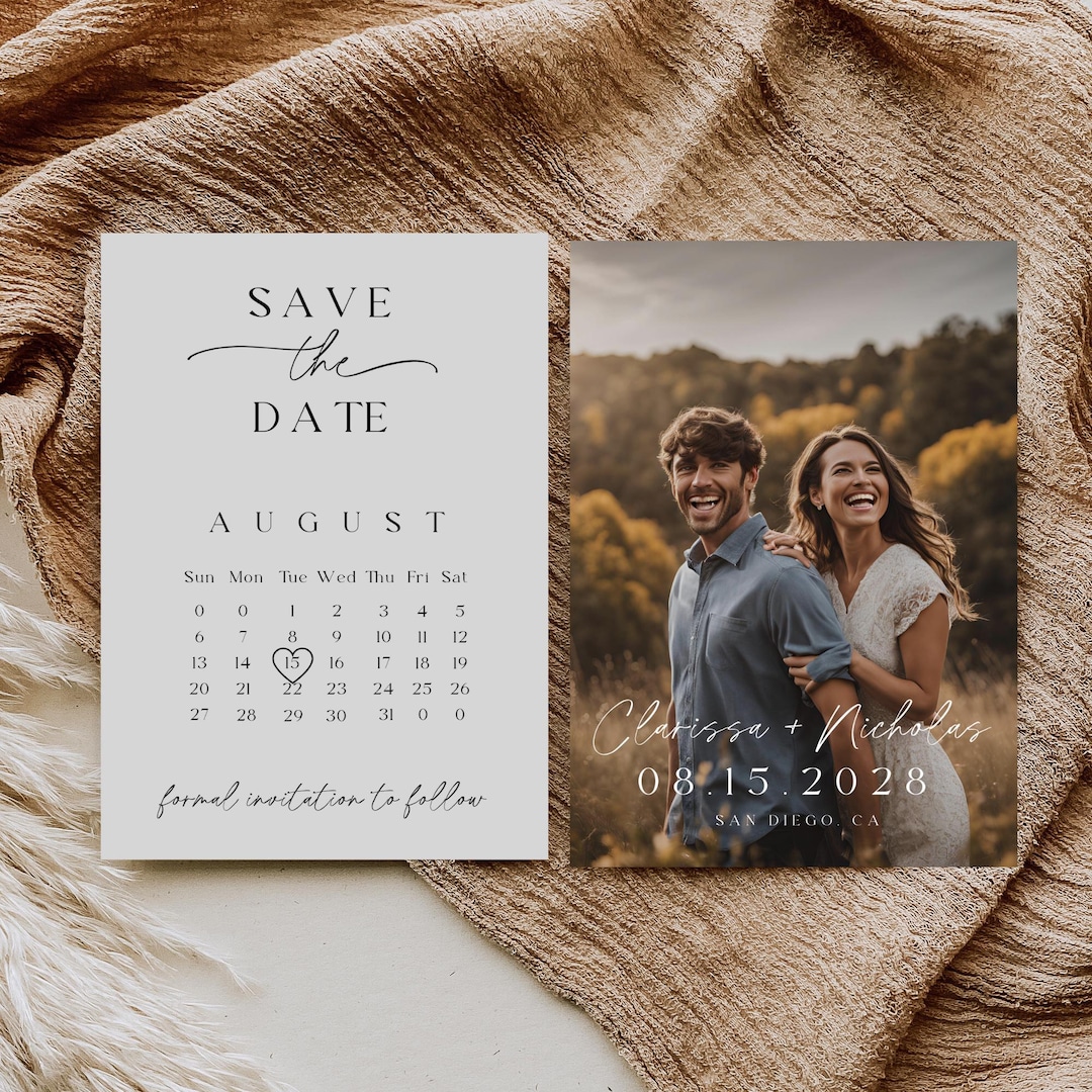 Calendario minimalista para reservar la fecha con foto, plantilla ...