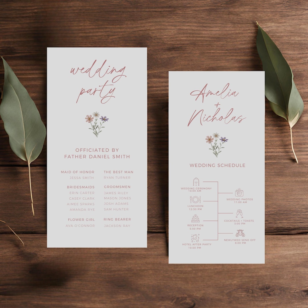 Minimalist Wildflower Wedding Program, Fully Editable Canva Template ...