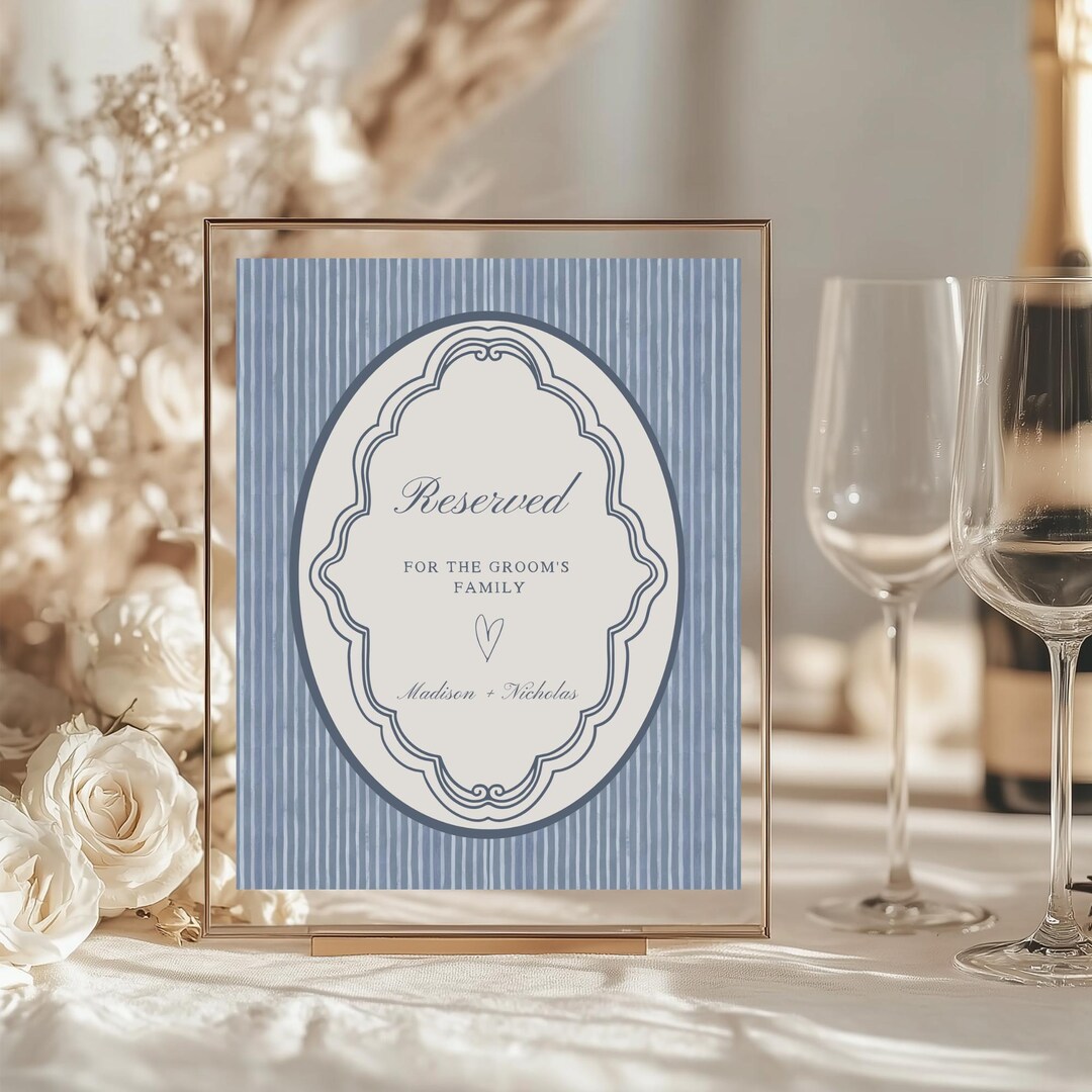 Antique Blue Pinstripe Wedding Reserved Seating Sign, Heirloom ...