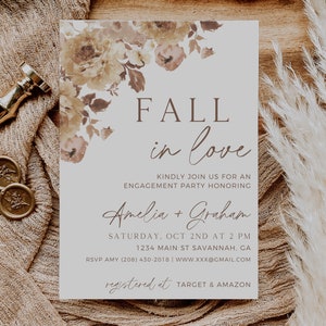 Engagement Party Invitation Template, Fall in Love Invitation, Autumn ...
