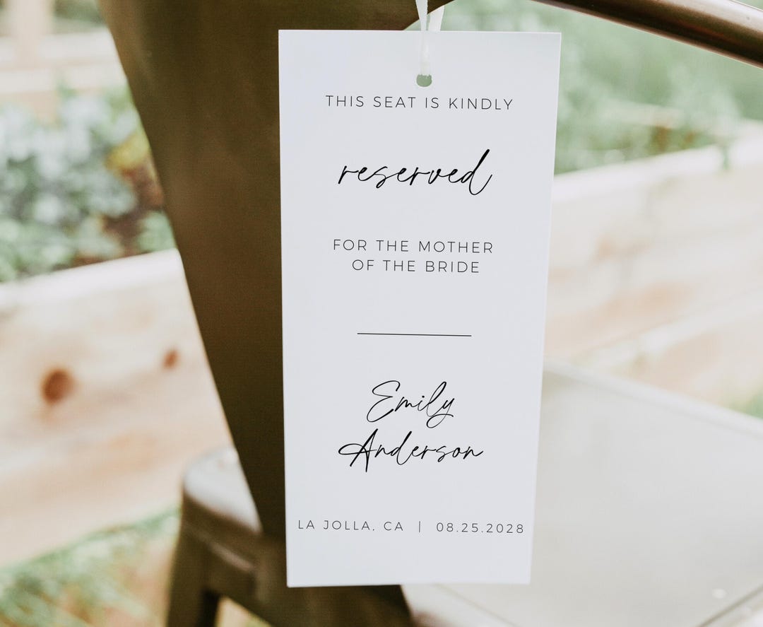 Wedding Reserved Seat Tag, Modern Minimalist, Wedding Reserved Seating ...