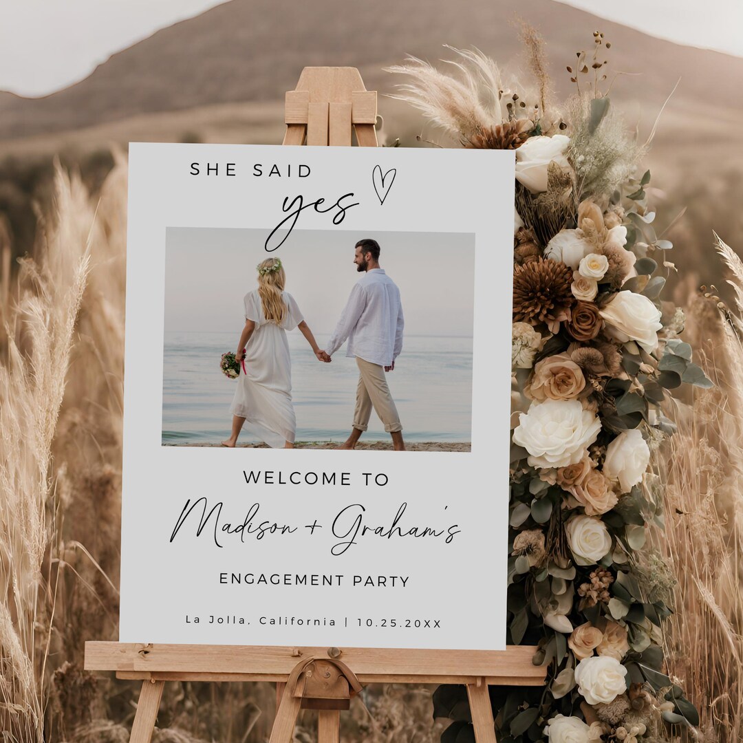 Photo Engagement Welcome Sign, She Said Yes Sign, Couples Shower Sign ...