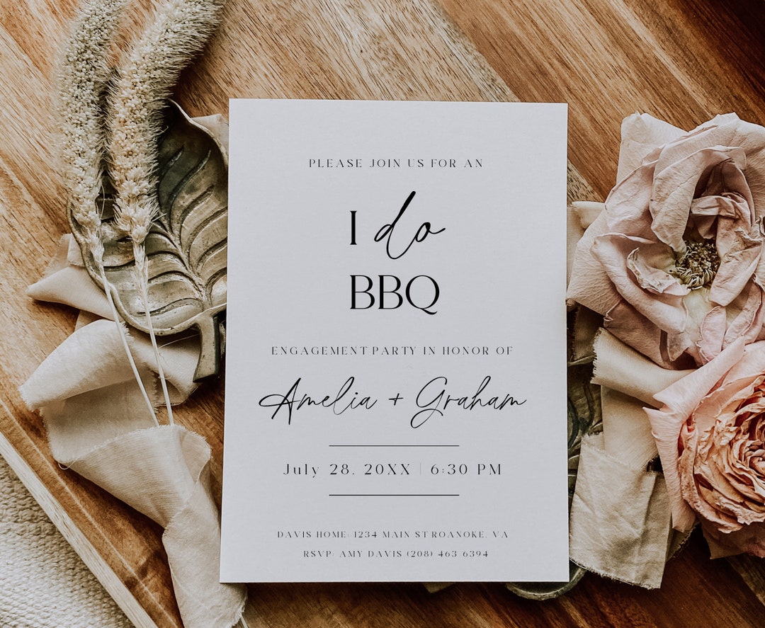 I Do BBQ Invitation Template, Minimalist Outdoor Wedding Engagement Party Invite, BBQ Engagement ...