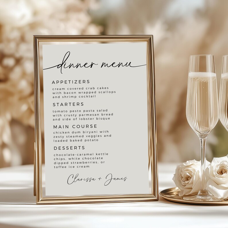 Editable Minimalist Wedding Dinner Table Menu, Printable Rustic Boho ...