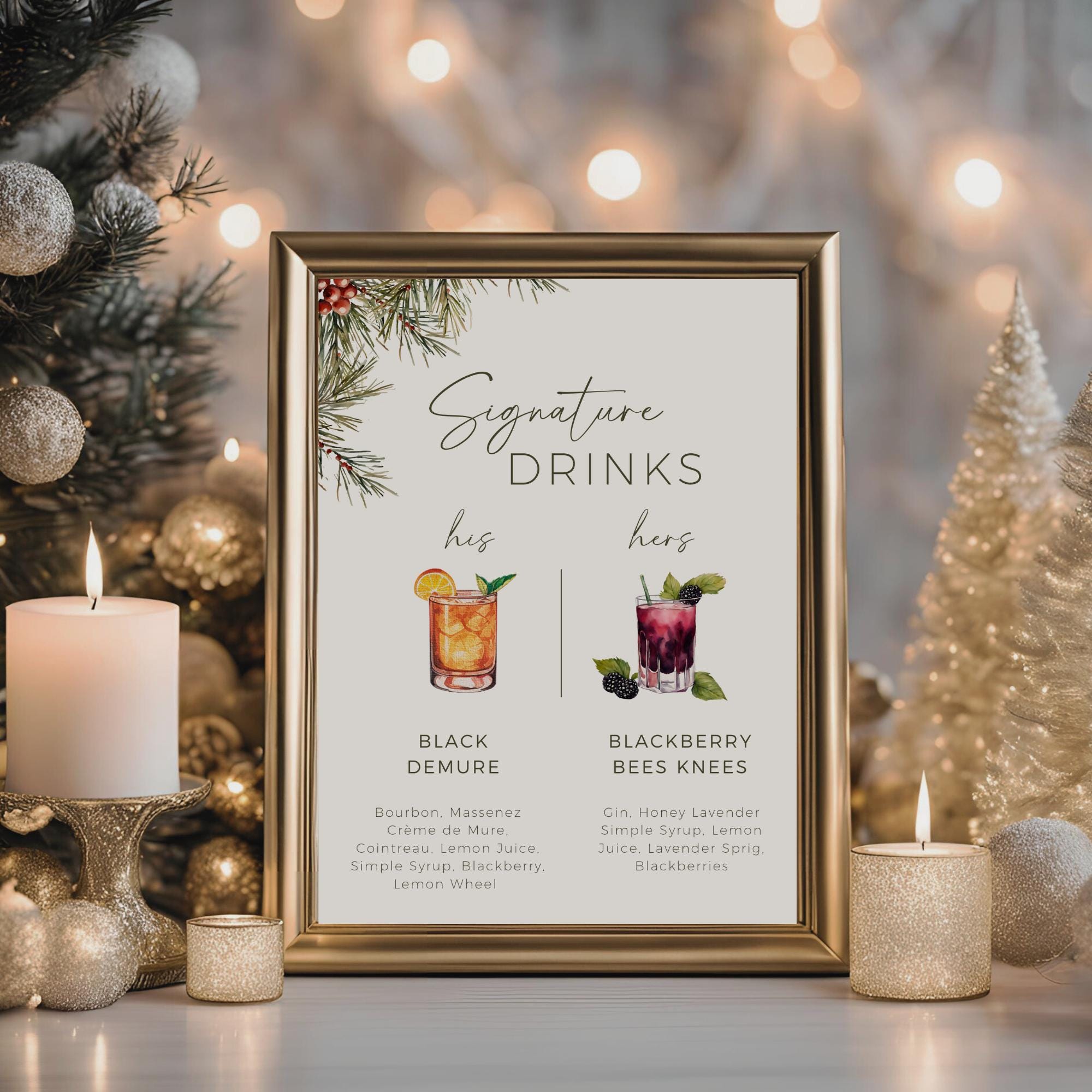 Christmas Signature Drink and Bar Menu Sign, Colorful Holiday Signature ...