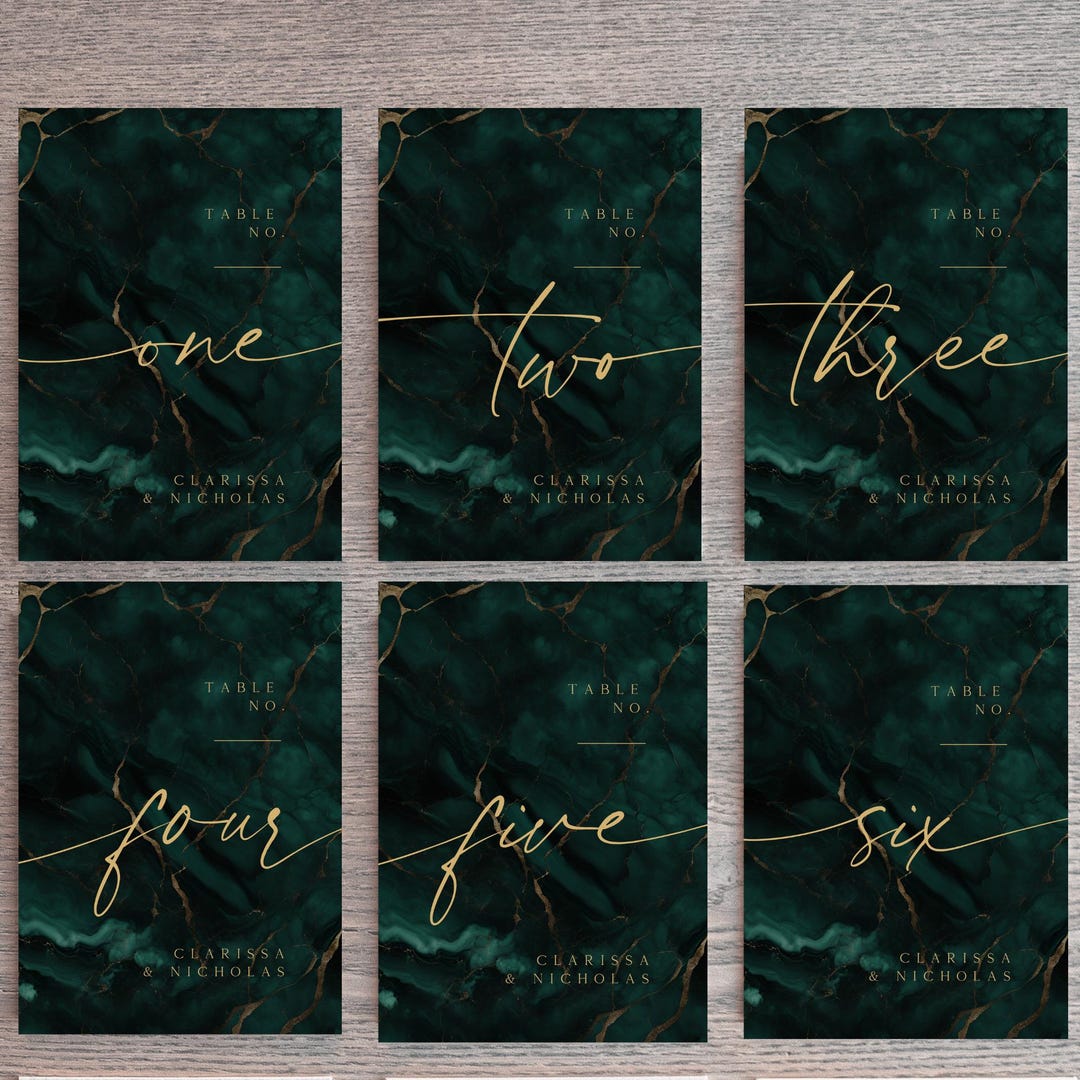 Emerald and Gold Table Number Cards, Editable DIY Canva Template ...
