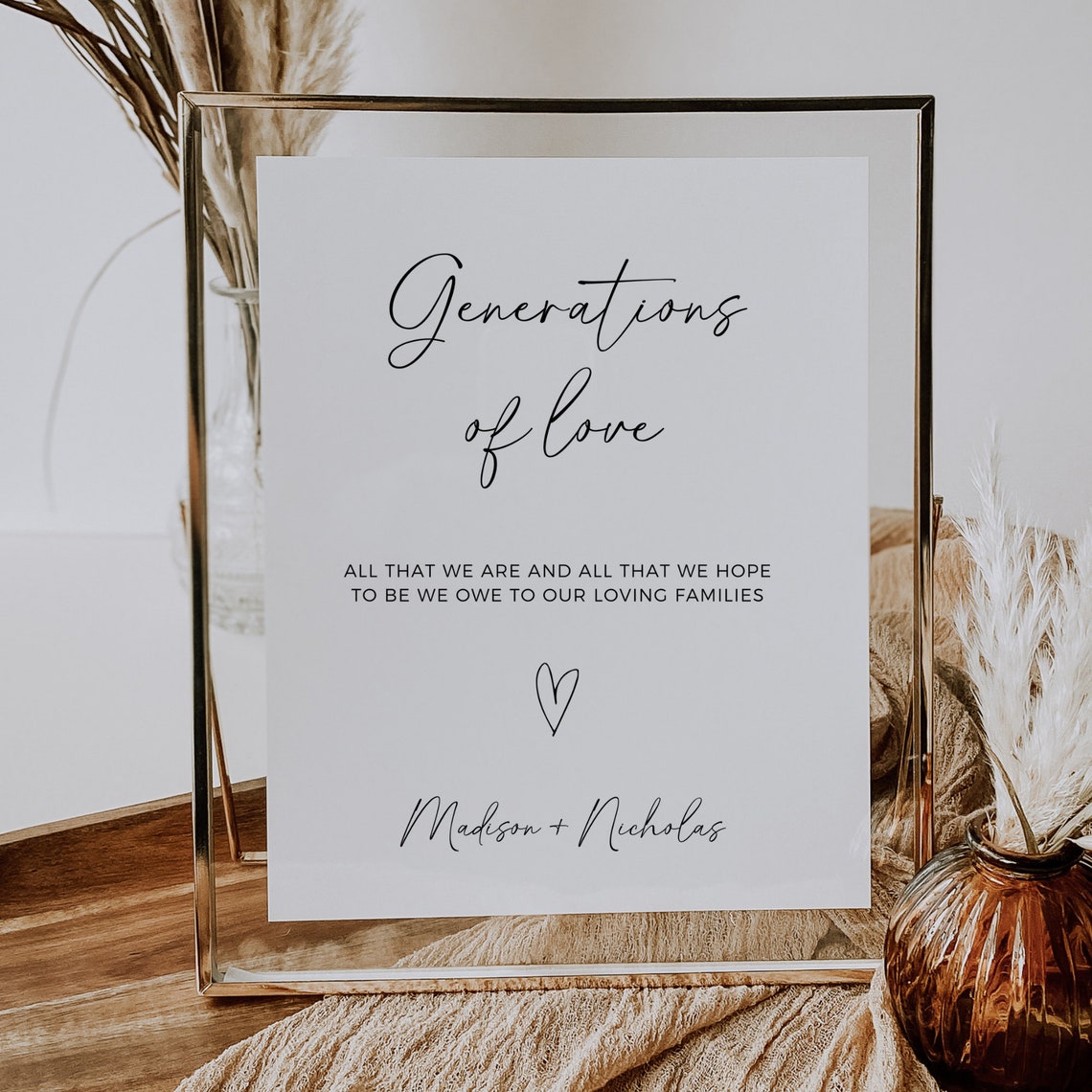 Generations of Love Sign, Editable Template, Modern Minimalist Wedding ...