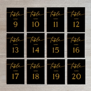 Black and Gold Table Numbers, Editable Template, Table Number Cards ...