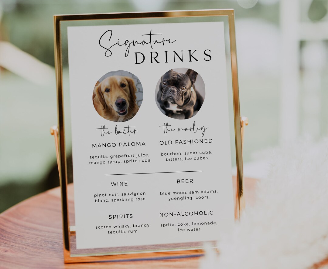 Signature Drink Sign Dog, Pet Drink Sign Template, Dog Cocktail Sign ...