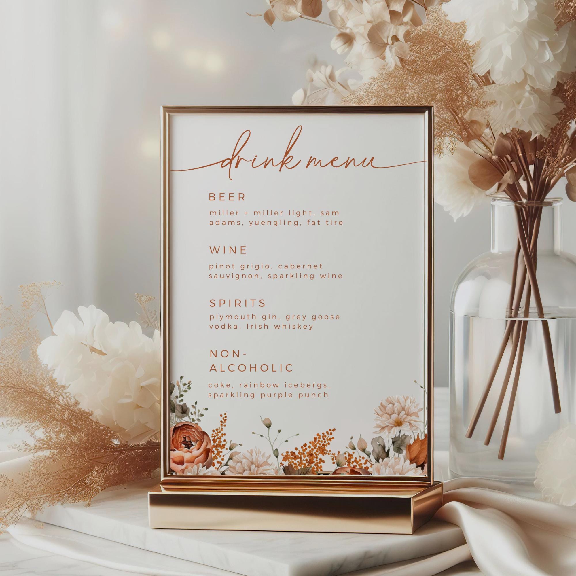 Editable Fall Boho Bar Sign Template, Rustic Earth Tone Wedding Drink ...