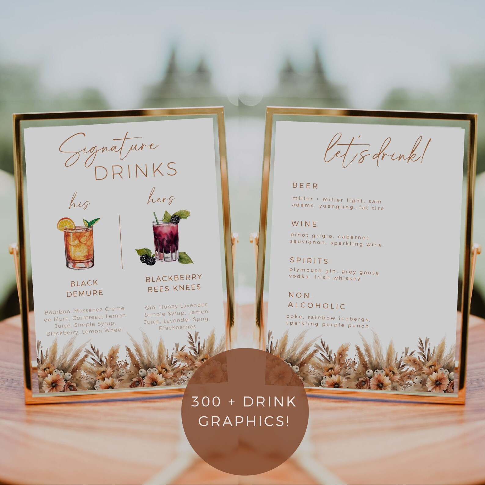 Fall Floral Signature Drink Sign Template, Earth Tone Fall Bar Menu ...