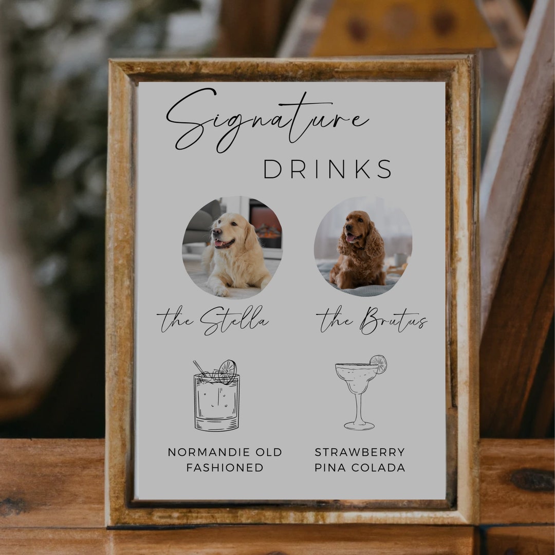 Dog Signature Drink Sign, Signature Cocktail, Minimalist Dog Cocktail ...