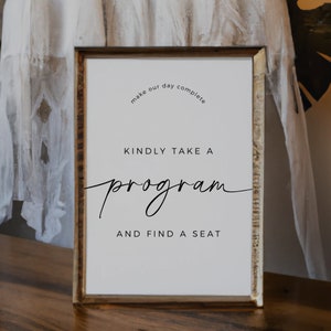 Minimalist Wedding Program Sign, Please Take One Sign, Boho Wedding ...