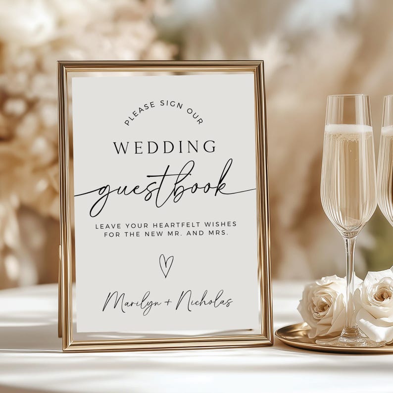 Editable Wedding Guest Book Sign Template, Minimalist Guestbook Table ...
