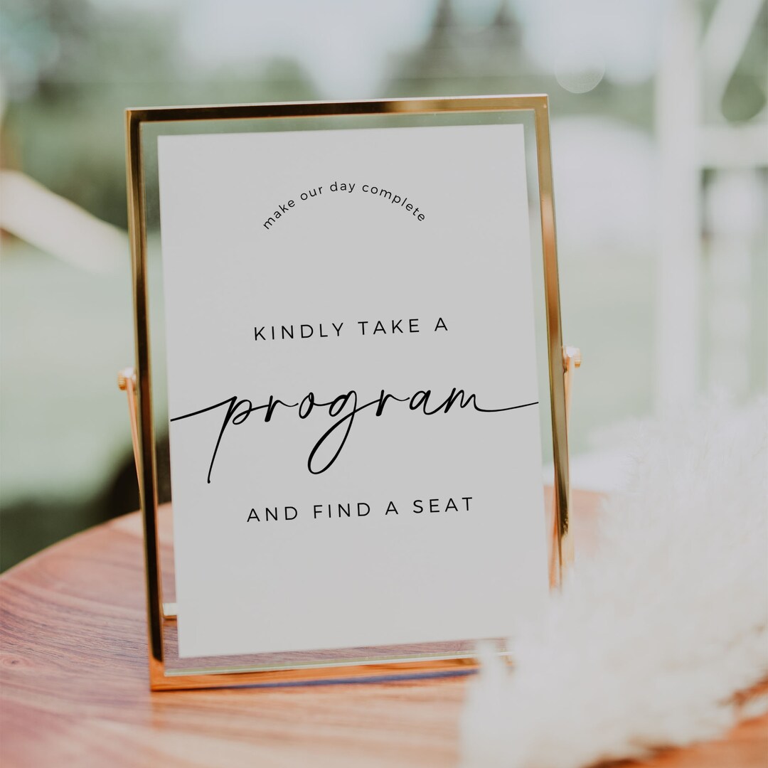 Minimalist Wedding Program Sign, Please Take One Sign, Boho Wedding ...
