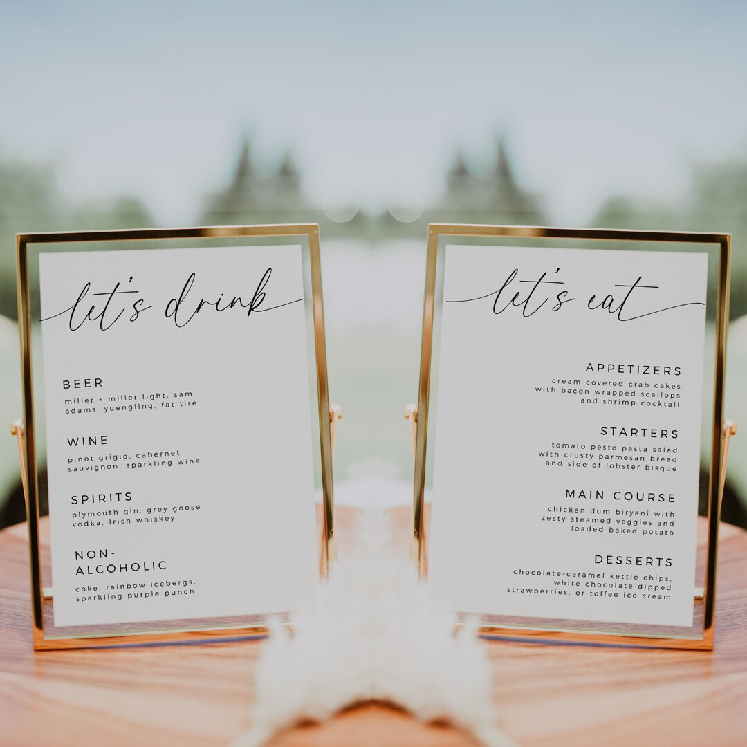 Minimalist Bar Menu Sign, Editable Template, Boho Wedding Sign, Wedding ...