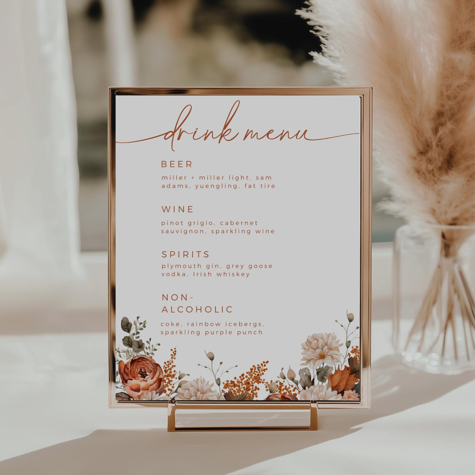 Editable Fall Boho Bar Sign Template, Rustic Earth Tone Wedding Drink ...