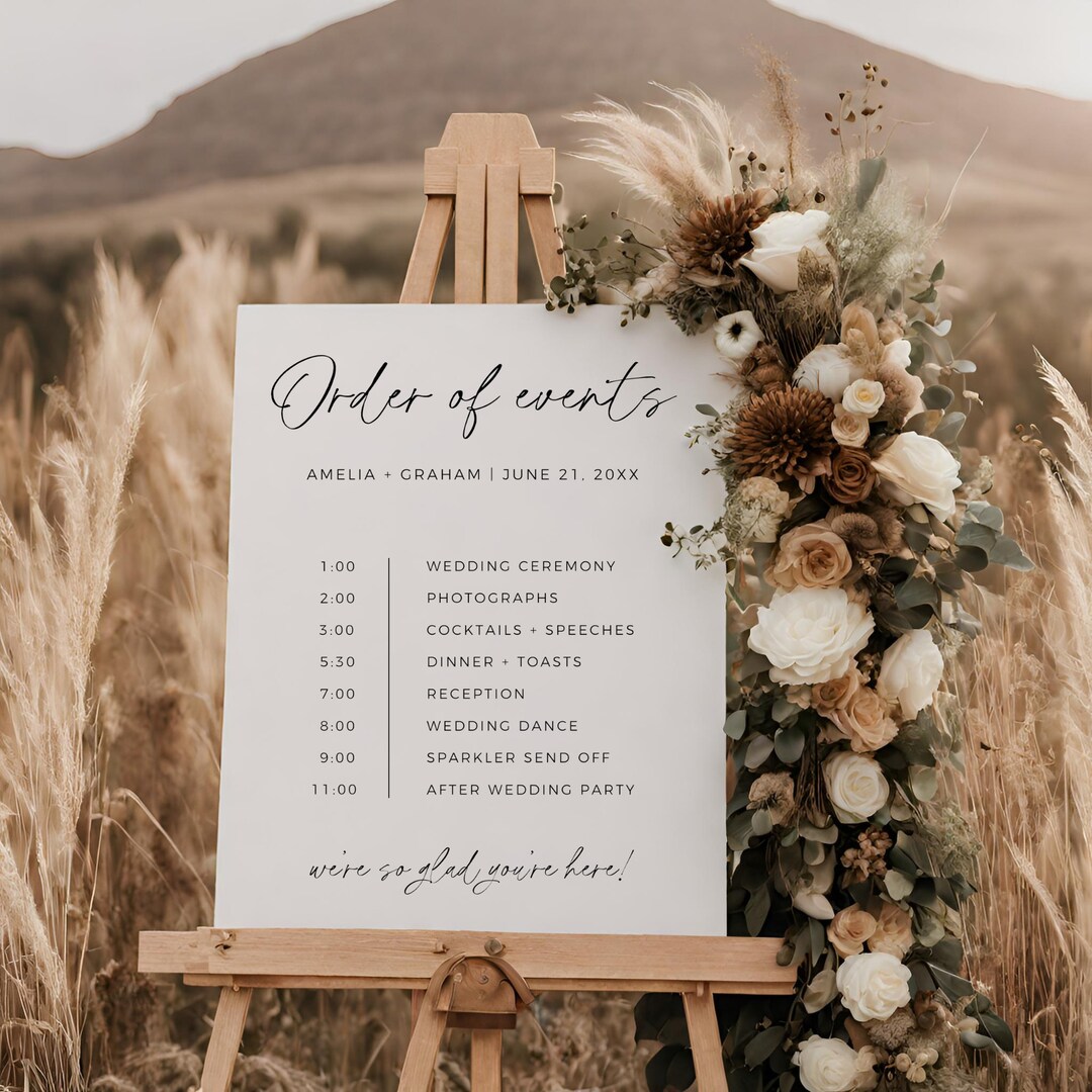 Minimalist Wedding Order of Events Sign, Wedding Day Timeline, Wedding ...