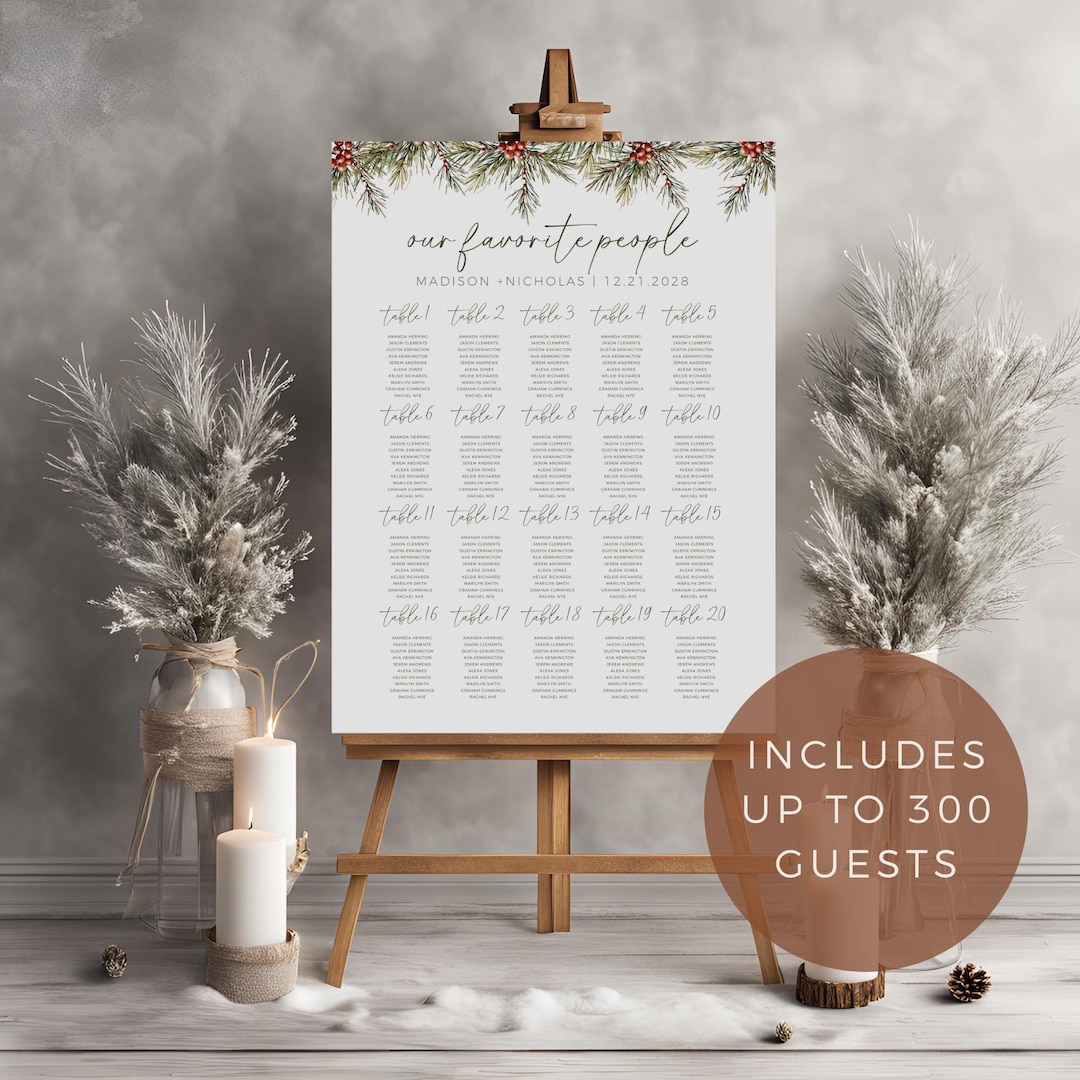 Christmas Wedding Seating Chart Template, Holiday Wedding Sign, Table ...