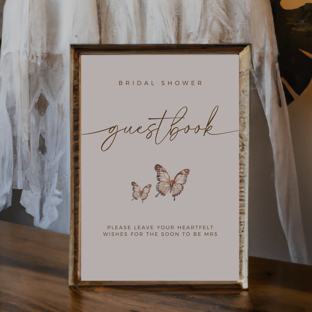 Butterfly Bridal Shower Guestbook Sign, Light Pink Guest Book Sign ...
