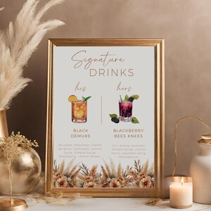 Fall Floral Signature Drink Sign Template, Earth Tone Fall Bar Menu ...