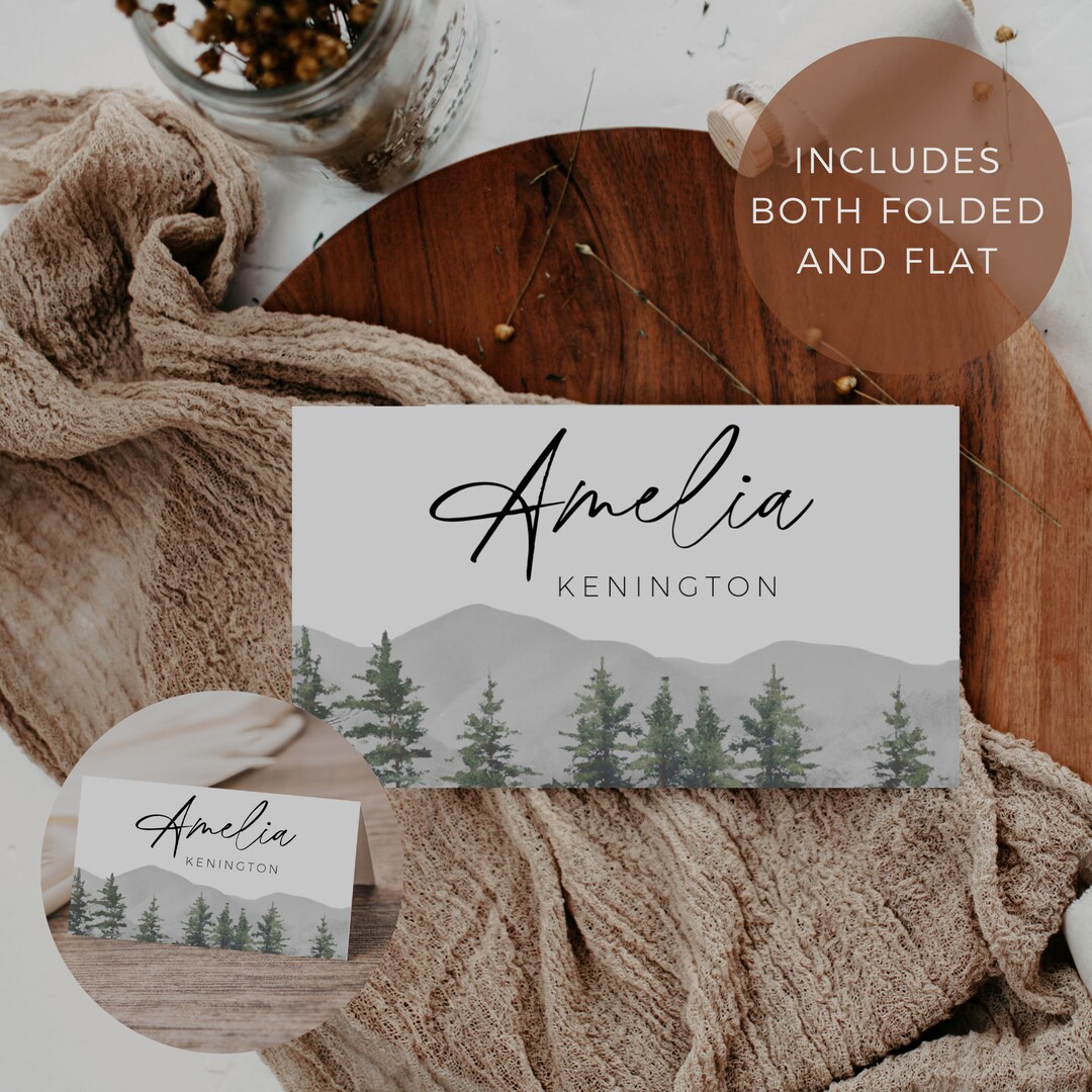 Mountain Name Card Template, Bohemian Wedding Place Card Template ...