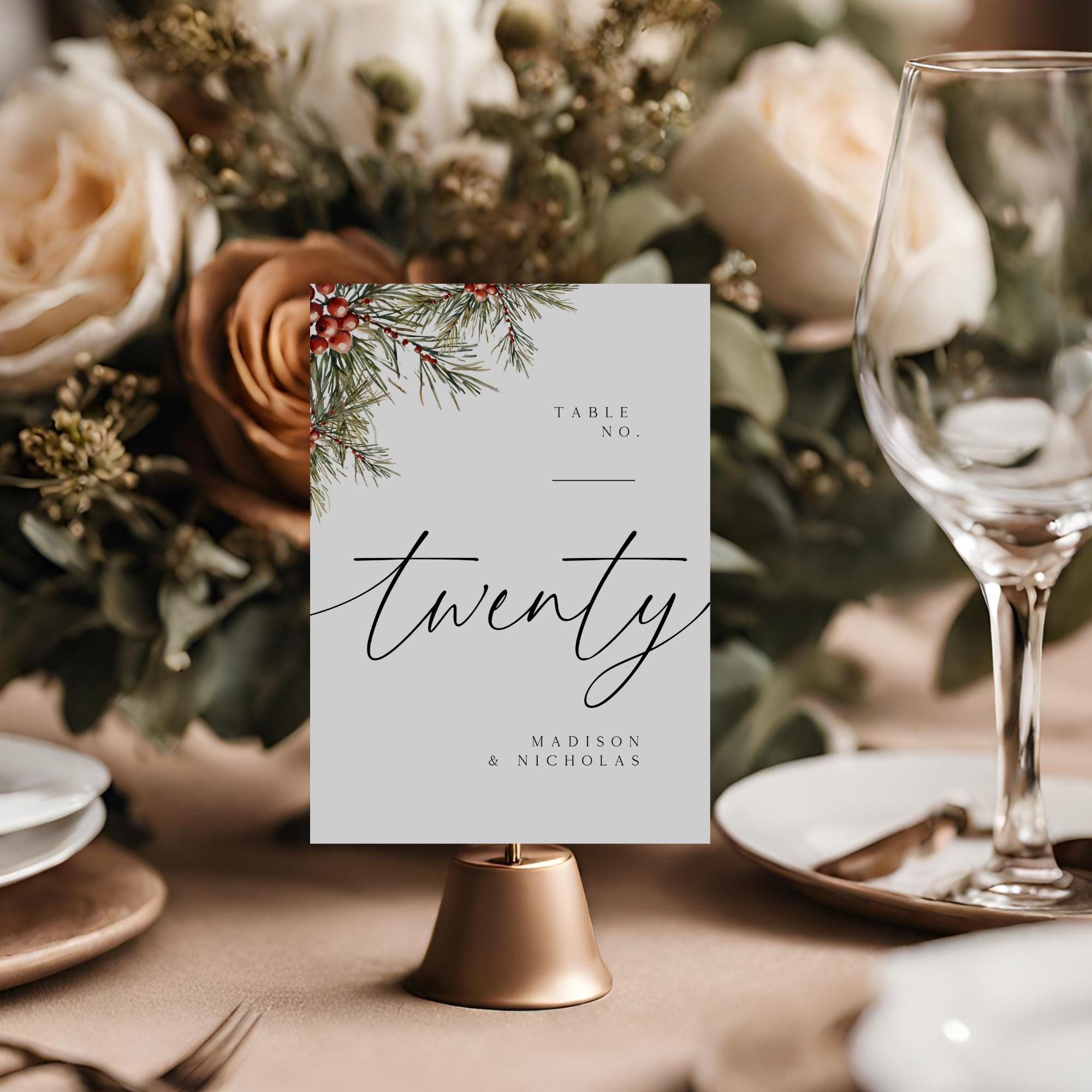 Christmas Table Number Cards, Fully Editable Canva Template, Elegant ...