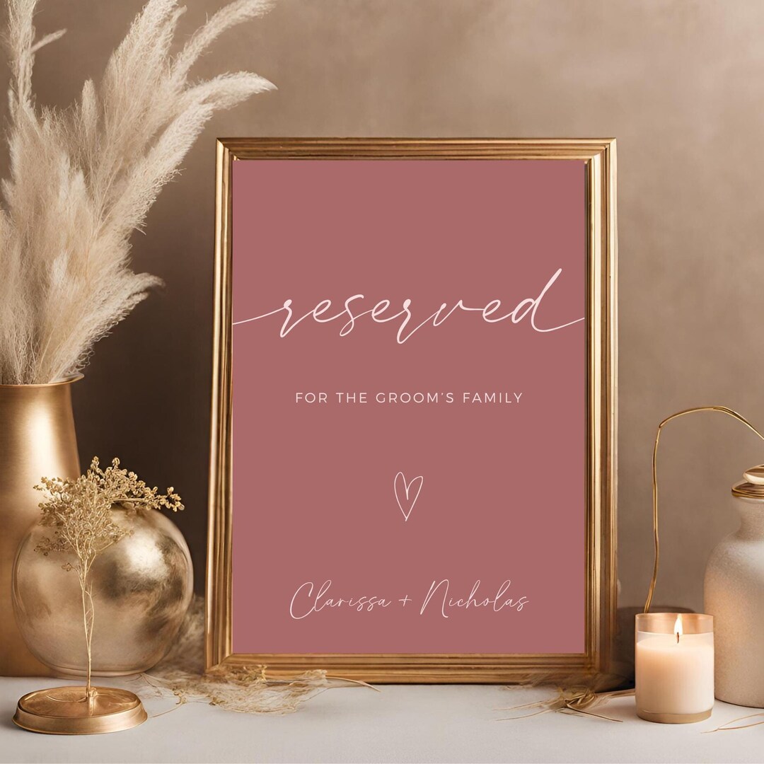 Dusty Rose Reserved Sign Template, Printable Blush Pink Wedding Decor ...