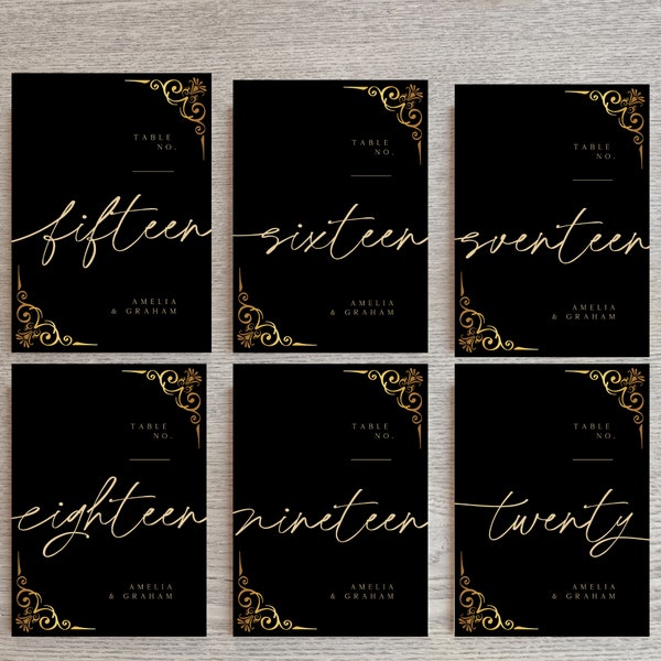 Black and Gold Table Numbers - Etsy