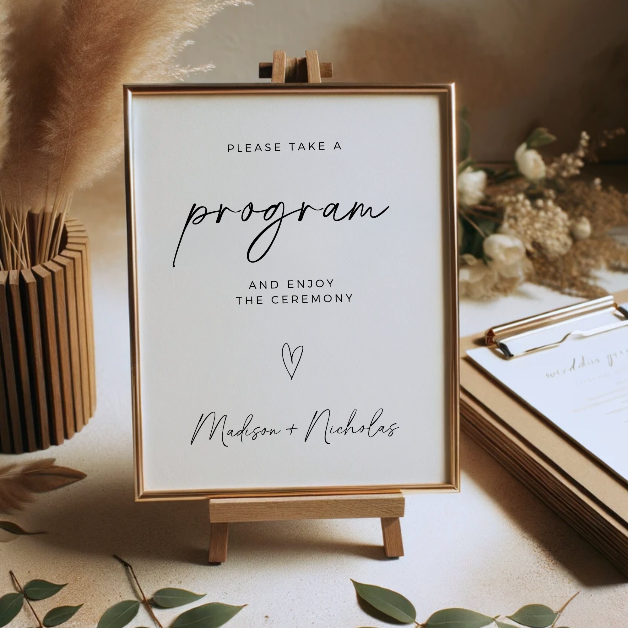 Minimalist Wedding Program Sign, Fully Editable Template, Boho Wedding ...