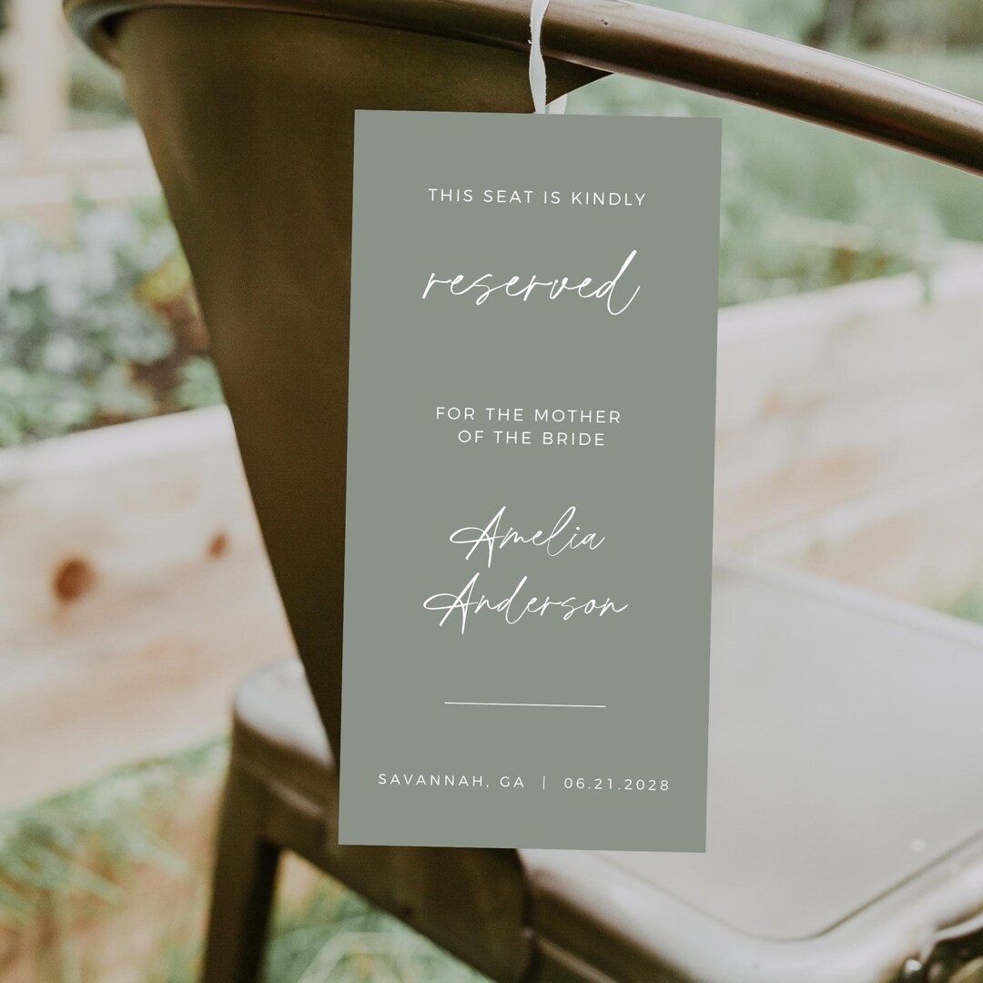 Sage Green Wedding, Wedding Reserved Sign Template, Reserved Tag ...