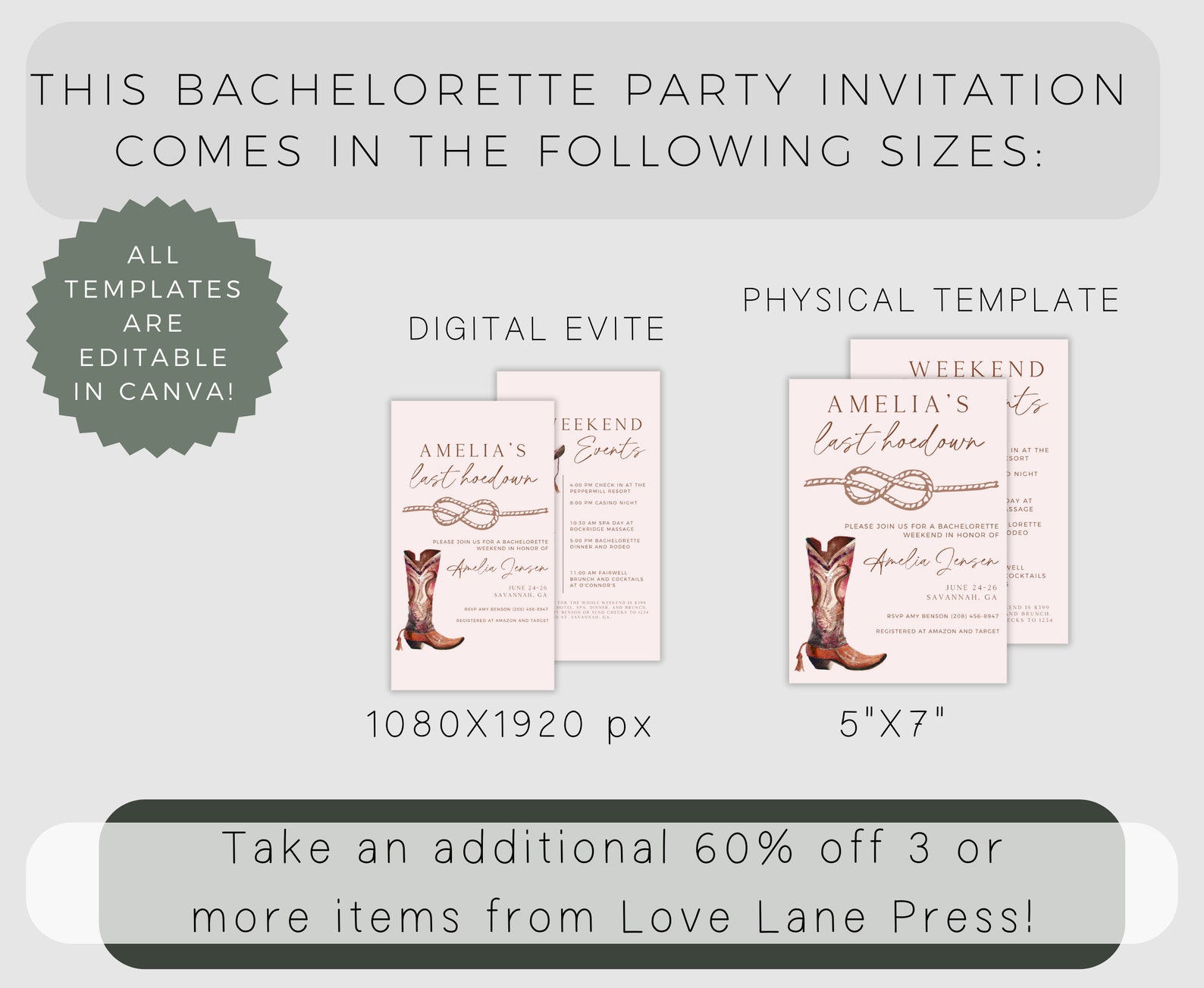 Last Hoe Down Bachelorette Invitation Template, Cowgirl Bachelorette ...