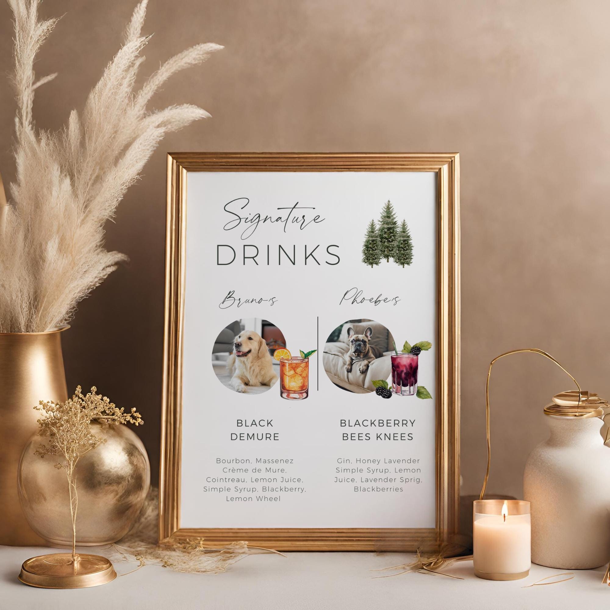 Winter Pine Tree Dog Signature Drink Sign, His and Hers Pets Drinks ...