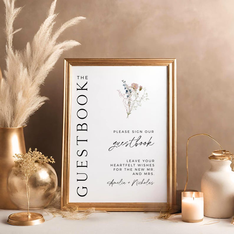 Wildflower Wedding Guest Book Sign, Minimalist Guestbook Table Sign ...