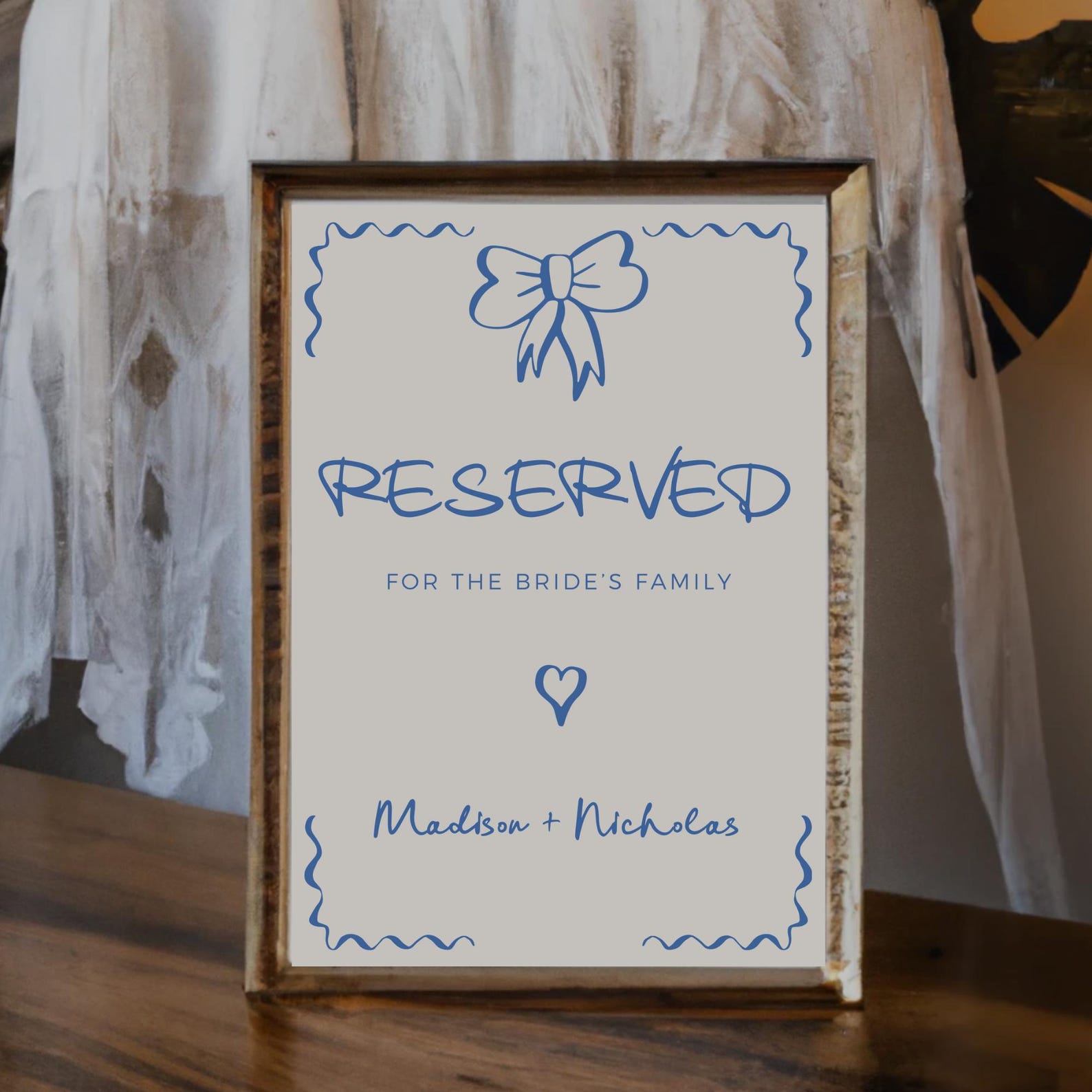 Blue Hand Drawn Reserved Table Sign Wedding, Fully Editable DIY Canva ...
