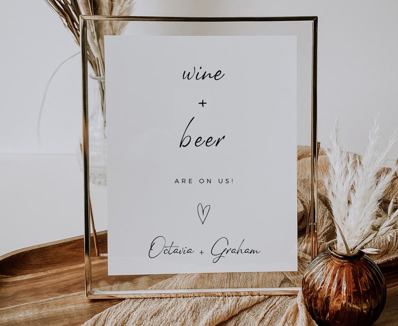 Minimalist Beer and Wine Sign, Open Bar Sign, Boho Wedding Sign ...