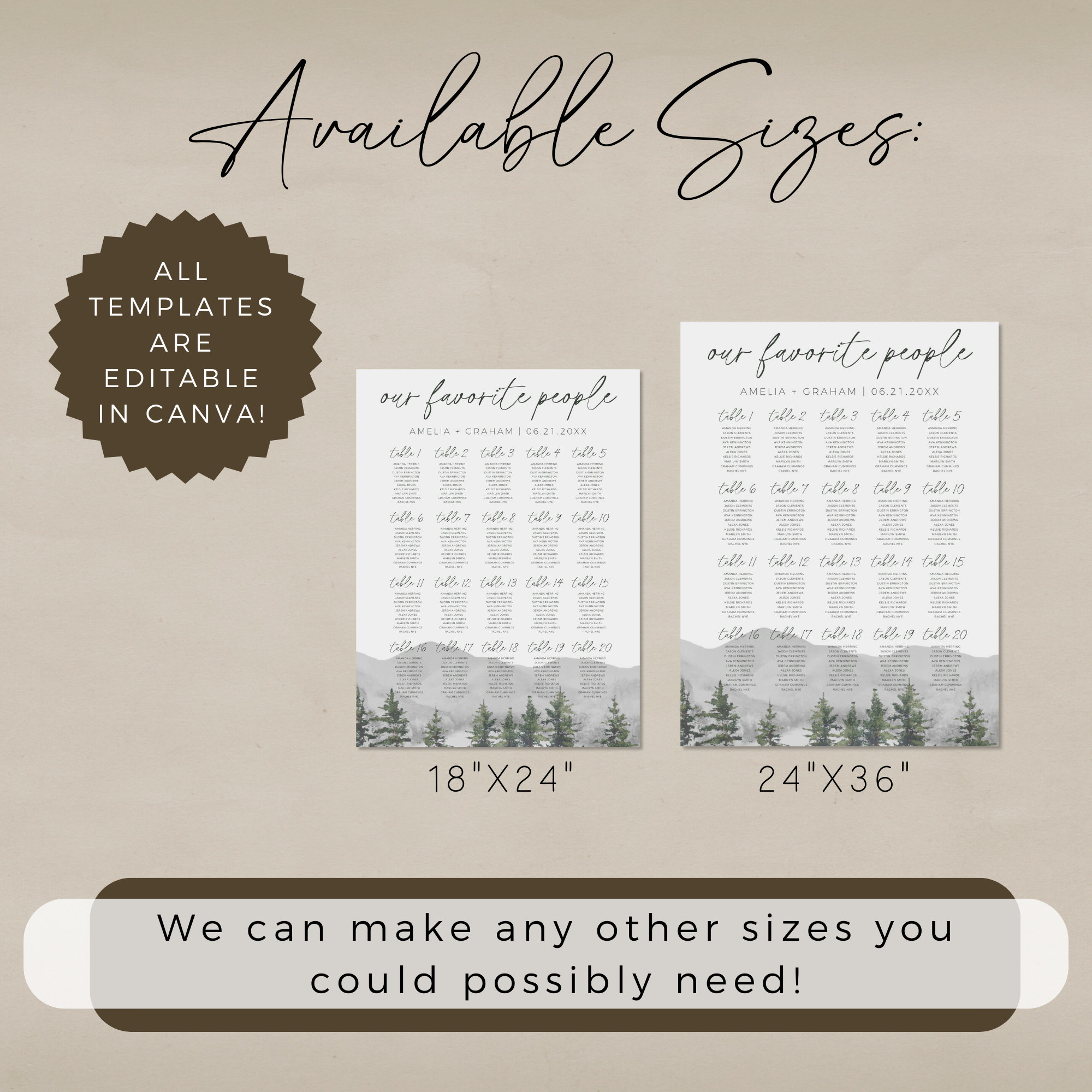 Mountain Seating Chart Sign, Fully Editable Template, Table Number Sign ...