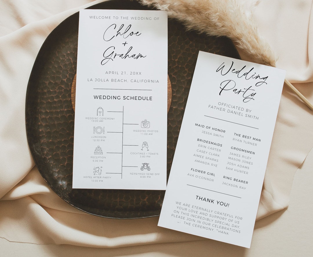 Minimalist Wedding Program Template, Wedding Itinerary and Order of ...